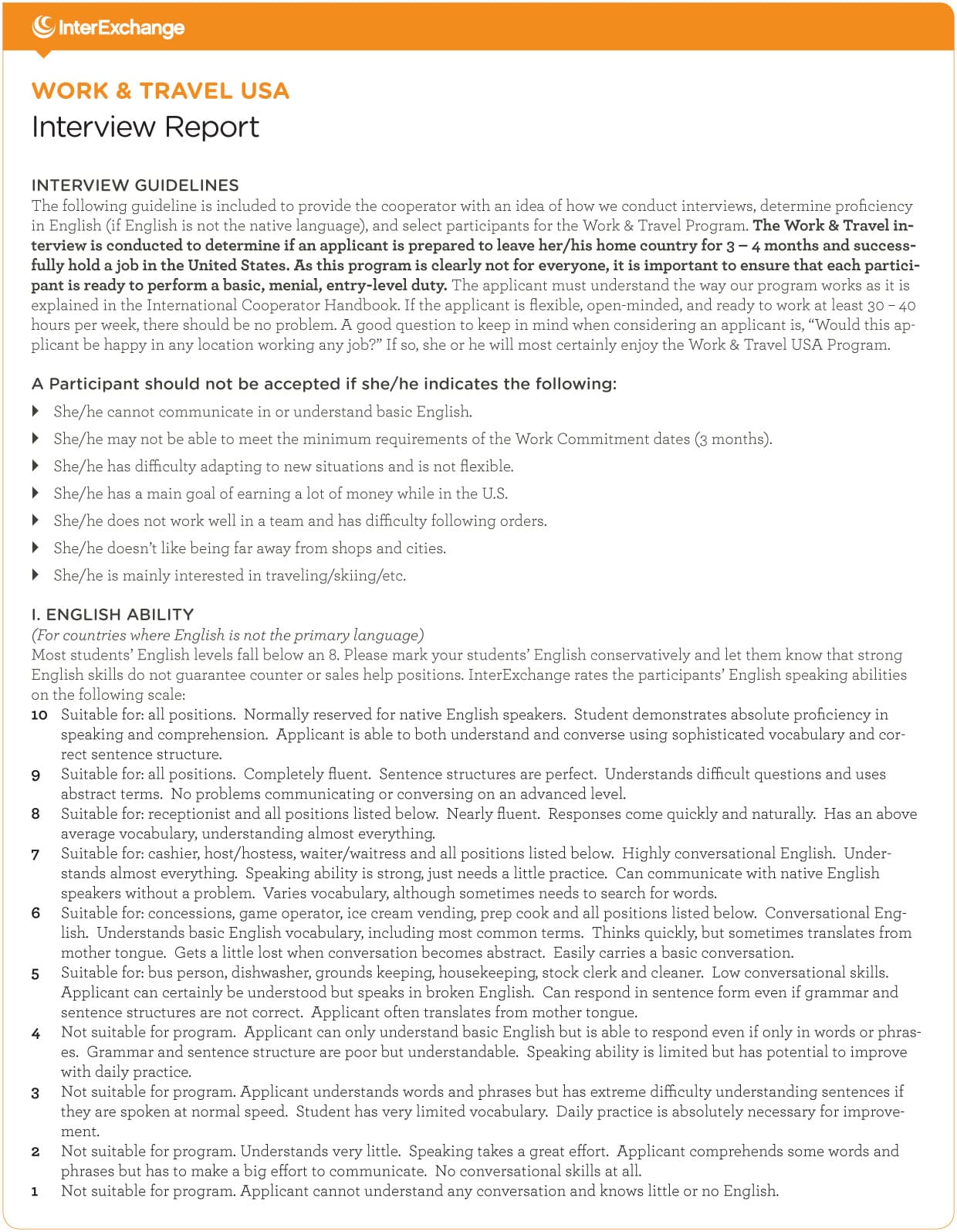 Interview Guidelines And Sample Documents | Work & Travel USA ...