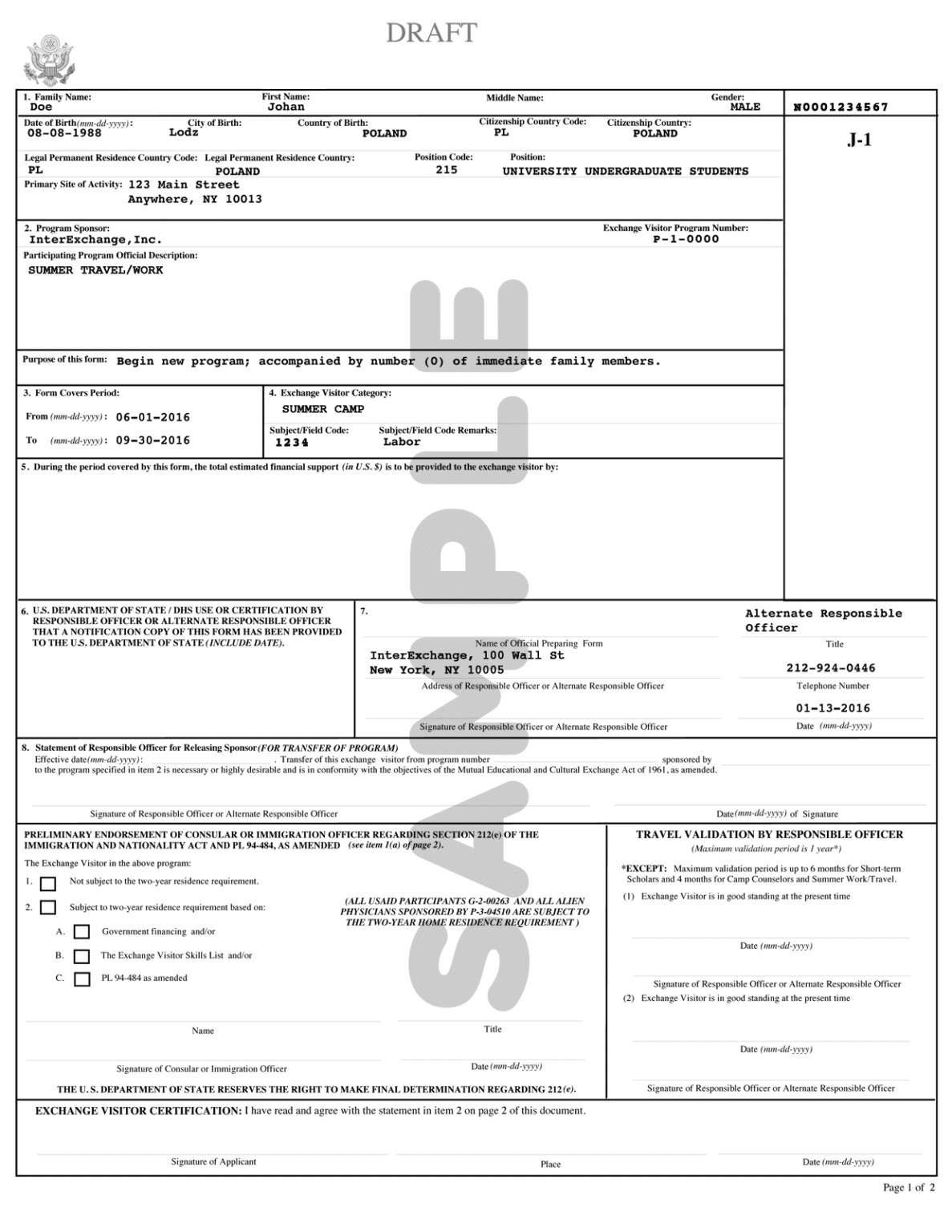 Important Documents: DS-2019 Forms & SEVIS Receipts | Private: Camp USA ...